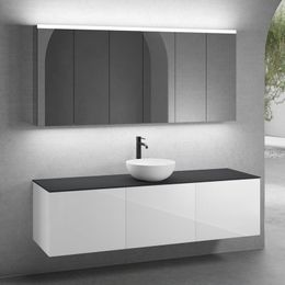 neoro n50 M&ouml;belanlage B: 180 cm mit 3 Ausz&uuml;gen, Waschtisch &Oslash; 40 cm wei&szlig; matt, mit Spiegelschrank,, BN0064WM+3#BN0431WH+BN0409BM+3#BN0472MI,