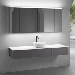 neoro n50 M&ouml;belanlage B: 180 cm mit 3 Ausz&uuml;gen, Waschtisch &Oslash; 40 cm wei&szlig; matt, mit Spiegelschrank,, BN0064WM+3#BN0411GR+BN0409WH+3#BN0472MI,