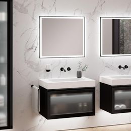 neoro n80 albus Unterschrank B: 80 cm mit 1 Auszug, mit profilierter Glasfront, mit Spiegel, Waschtisch area, BN0158WM+BN0432PG+BN0015MI,