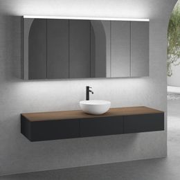 neoro n50 M&ouml;belanlage B: 180 cm mit 3 Ausz&uuml;gen, Waschtisch &Oslash; 40 cm wei&szlig; matt, mit Spiegelschrank,, BN0064WM+3#BN0411BM+BN0409WL+3#BN0472MI,