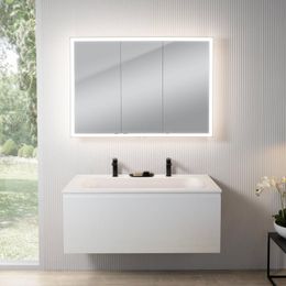 rivea Dia Unterschrank B: 121 cm mit 1 Auszug, Waschtisch mit 2 Hahnl&ouml;chern wei&szlig;, mit n60 Spiegelschrank f&uuml;r die Schweiz,, BR0039WH+BR0098WH+BN0502MI,