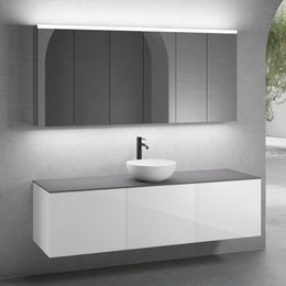 neoro n50 M&ouml;belanlage B: 180 cm mit 3 Ausz&uuml;gen, Waschtisch &Oslash; 45 cm wei&szlig; matt, mit Spiegelschrank,, BN0106WM+3#BN0431WH+BN0409GR+3#BN0472MI,