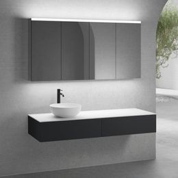 neoro n50 M&ouml;belanlage B: 160 cm mit 2 Ausz&uuml;gen, Waschtisch &Oslash; 40 cm wei&szlig; matt, mit Spiegelschrank,, BN0064WM+2#BN0412BM+BN0405WM+2#BN0473MI,