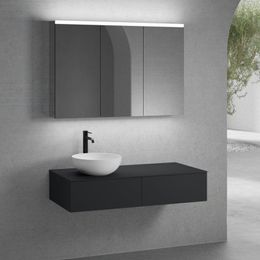 neoro n50 M&ouml;belanlage B: 120 cm mit 2 Ausz&uuml;gen, Waschtisch &Oslash; 40 cm wei&szlig; matt, mit Spiegelschrank,, BN0064WM+2#BN0411BM+BN0404BM+BN0475MI,