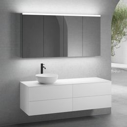 neoro n50 Möbelanlage B: 160 cm mit 4 Auszügen, Waschtisch Ø 45 cm weiß matt, mit Spiegelschrank,, BN0106WM+2#BN0422WM+BN0405WM+2#BN0473MI,