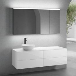 neoro n50 Möbelanlage B: 160 cm mit 4 Auszügen, Waschtisch Ø 45 cm weiß matt, mit Spiegelschrank,, BN0106WM+2#BN0422WH+BN0405WH+2#BN0473MI,