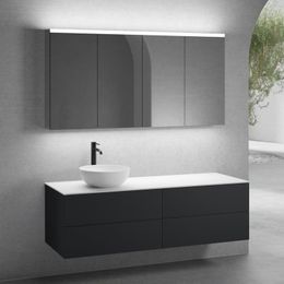 neoro n50 M&ouml;belanlage B: 160 cm mit 4 Ausz&uuml;gen, Waschtisch &Oslash; 45 cm wei&szlig; matt, mit Spiegelschrank,, BN0106WM+2#BN0422BM+BN0405WM+2#BN0473MI,