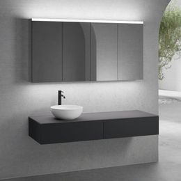 neoro n50 M&ouml;belanlage B: 160 cm mit 2 Ausz&uuml;gen, Waschtisch &Oslash; 40 cm wei&szlig; matt, mit Spiegelschrank,, BN0064WM+2#BN0412BM+BN0405GR+2#BN0473MI,