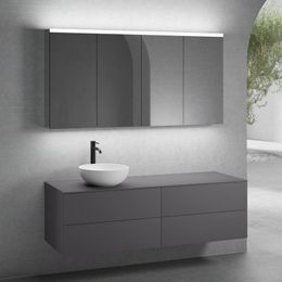 neoro n50 Möbelanlage B: 160 cm mit 4 Auszügen, Waschtisch Ø 45 cm weiß matt, mit Spiegelschrank,, BN0106WM+2#BN0422GR+BN0405GR+2#BN0473MI,