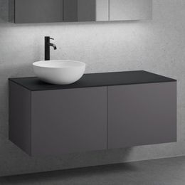 neoro n50 M&ouml;belanlage B: 120 cm mit 2 Ausz&uuml;gen, Waschtisch &Oslash; 45 cm wei&szlig; matt,, BN0106WM+2#BN0431GR+BN0404BM,