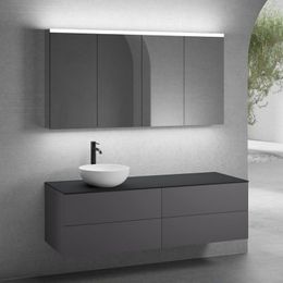 neoro n50 M&ouml;belanlage B: 160 cm mit 4 Ausz&uuml;gen, Waschtisch &Oslash; 45 cm wei&szlig; matt, mit Spiegelschrank,, BN0106WM+2#BN0422GR+BN0405BM+2#BN0473MI,