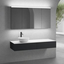 neoro n50 M&ouml;belanlage B: 160 cm mit 2 Ausz&uuml;gen, Waschtisch &Oslash; 40 cm wei&szlig; matt, mit Spiegelschrank,, BN0064WM+2#BN0412BM+BN0405WH+2#BN0473MI,