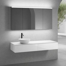 neoro n50 M&ouml;belanlage B: 160 cm mit 2 Ausz&uuml;gen, Waschtisch &Oslash; 40 cm wei&szlig; matt, mit Spiegelschrank,, BN0064WM+2#BN0412WH+BN0405WM+2#BN0473MI,