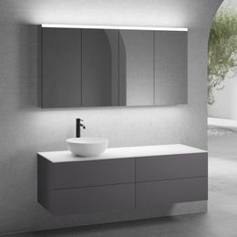 neoro n50 M&ouml;belanlage B: 160 cm mit 4 Ausz&uuml;gen, Waschtisch &Oslash; 40 cm wei&szlig; matt, mit Spiegelschrank,, BN0064WM+2#BN0422GR+BN0405WH+2#BN0473MI,