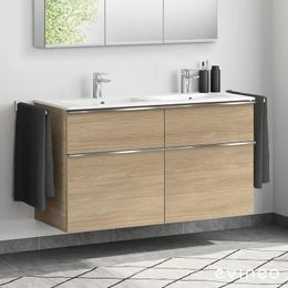 evineo ineo4 Unterschrank B: 128 cm, 4 Ausz&uuml;ge, mit Griff, f&uuml;r Duravit ME by Starck Doppelwaschtisch,, BE0269OA,