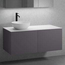 neoro n50 M&ouml;belanlage B: 120 cm mit 2 Ausz&uuml;gen, Waschtisch &Oslash; 45 cm wei&szlig; matt,, BN0106WM+2#BN0431GR+BN0404WM,