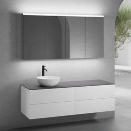 neoro n50 M&ouml;belanlage B: 160 cm mit 4 Ausz&uuml;gen, Waschtisch &Oslash; 40 cm wei&szlig; matt, mit Spiegelschrank,, BN0064WM+2#BN0422WM+BN0405GR+2#BN0473MI,