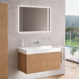 neoro n50 stripes Unterschrank B: 100 cm mit 1 Auszug, eiche profiliert, mit Spiegel, Waschtisch cube, BN0149WM+BN0483BPO+BN0004MI,