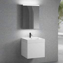 neoro n50 Unterschrank B: 60 cm mit 1 Auszug, Waschtisch mit 1 Hahnloch wei&szlig; matt, mit Spiegelschrank f&uuml;r die Schweiz,, BN0137WM+BN0431WM+BN0485MI,