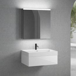 neoro n50 Unterschrank B: 80 cm mit 1 Auszug, Waschtisch mit 1 Hahnloch wei&szlig; matt, mit Spiegelschrank,, BN0138WM+BN0412WH+BN0473MI,