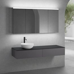 neoro n50 M&ouml;belanlage B: 160 cm mit 2 Ausz&uuml;gen, Waschtisch &Oslash; 40 cm wei&szlig; matt, mit Spiegelschrank,, BN0064WM+2#BN0412GR+BN0405BM+2#BN0473MI,