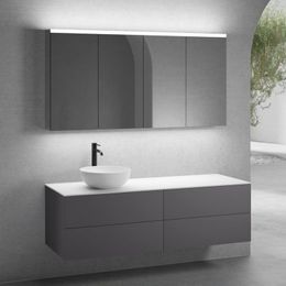 neoro n50 M&ouml;belanlage B: 160 cm mit 4 Ausz&uuml;gen, Waschtisch &Oslash; 45 cm wei&szlig; matt, mit Spiegelschrank,, BN0106WM+2#BN0422GR+BN0405WM+2#BN0473MI,
