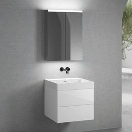 neoro n50 Unterschrank B: 60 cm mit 2 Ausz&uuml;gen, Waschtisch ohne Hahnloch wei&szlig; matt, mit Spiegelschrank f&uuml;r die Schweiz,, BN0133WM+BN0421WH+BN0485MI,