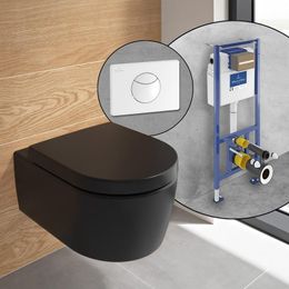 Villeroy & Boch Villeroy & Boch Embrace Wand-WC, Komplett-SET, mit Vorwandelement und ViConnect 100S Bet&auml;tigungsplatte, 5C24R0R7+92248568#SET,