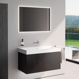 neoro n50 stripes Unterschrank B: 100 cm mit 1 Auszug, eiche schwarz profiliert, mit Spiegel, Waschtisch cube, BN0135WM+BN0488BBO+BN0004MI,
