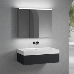 neoro n50 Unterschrank B: 100 cm mit 1 Auszug, Waschtisch ohne Hahnloch wei&szlig; matt, mit Spiegelschrank f&uuml;r die Schweiz,, BN0135WM+BN0413BM+BN0487MI,