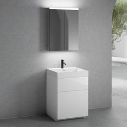 neoro n50 Unterschrank B: 60 cm mit 2 Ausz&uuml;gen, Waschtisch mit 1 Hahnloch wei&szlig; matt, mit Spiegelschrank f&uuml;r die Schweiz,, BN0137WM+BN0441WH+BN0485MI,