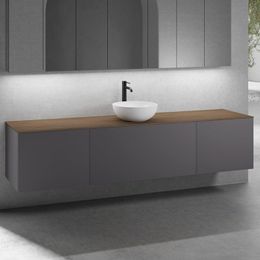 neoro n50 M&ouml;belanlage B: 220 cm mit 3 Ausz&uuml;gen, Waschtisch &Oslash; 45 cm wei&szlig; matt,, BN0106WM+2#BN0431GR+BN0433GR+BN0415WL,