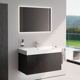 neoro n50 stripes Unterschrank B: 100 cm mit 1 Auszug, eiche schwarz profiliert, mit Spiegel, Waschtisch cube, BN0139WM+BN0488BBO+BN0004MI,