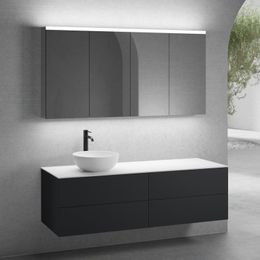 neoro n50 M&ouml;belanlage B: 160 cm mit 4 Ausz&uuml;gen, Waschtisch &Oslash; 45 cm wei&szlig; matt, mit Spiegelschrank,, BN0106WM+2#BN0422BM+BN0405WH+2#BN0473MI,