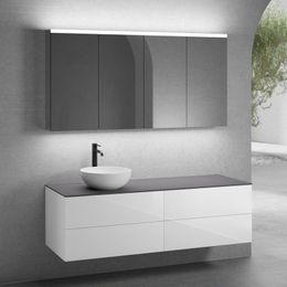 neoro n50 M&ouml;belanlage B: 160 cm mit 4 Ausz&uuml;gen, Waschtisch &Oslash; 40 cm wei&szlig; matt, mit Spiegelschrank,, BN0064WM+2#BN0422WH+BN0405GR+2#BN0473MI,