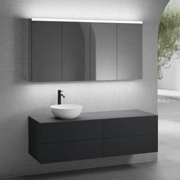 neoro n50 M&ouml;belanlage B: 160 cm mit 4 Ausz&uuml;gen, Waschtisch &Oslash; 45 cm wei&szlig; matt, mit Spiegelschrank,, BN0106WM+2#BN0422BM+BN0405GR+2#BN0473MI,