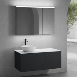 neoro n50 M&ouml;belanlage B: 120 cm mit 2 Ausz&uuml;gen, Waschtisch &Oslash; 40 cm wei&szlig; matt, mit Spiegelschrank,, BN0064WM+2#BN0431BM+BN0404WH+BN0475MI,