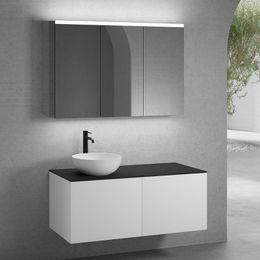 neoro n50 M&ouml;belanlage B: 120 cm mit 2 Ausz&uuml;gen, Waschtisch &Oslash; 45 cm wei&szlig; matt, mit Spiegelschrank,, BN0106WM+2#BN0431WM+BN0404BM+BN0475MI,