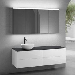 neoro n50 M&ouml;belanlage B: 160 cm mit 4 Ausz&uuml;gen, Waschtisch &Oslash; 40 cm wei&szlig; matt, mit Spiegelschrank,, BN0064WM+2#BN0422WH+BN0405BM+2#BN0473MI,