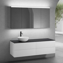 neoro n50 M&ouml;belanlage B: 160 cm mit 4 Ausz&uuml;gen, Waschtisch &Oslash; 45 cm wei&szlig; matt, mit Spiegelschrank,, BN0106WM+2#BN0422WM+BN0405BM+2#BN0473MI,