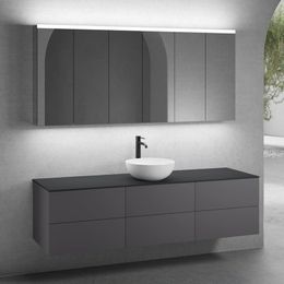neoro n50 M&ouml;belanlage B: 180 cm mit 6 Ausz&uuml;gen, Waschtisch &Oslash; 45 cm wei&szlig; matt, mit Spiegelschrank,, BN0106WM+3#BN0421GR+BN0409BM+3#BN0472MI,