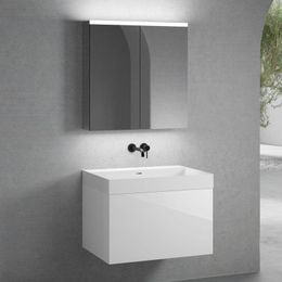 neoro n50 Unterschrank B: 80 cm mit 1 Auszug, Waschtisch ohne Hahnloch wei&szlig; matt, mit Spiegelschrank,, BN0134WM+BN0432WH+BN0473MI,