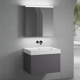 neoro n50 Unterschrank B: 80 cm mit 1 Auszug, Waschtisch ohne Hahnloch wei&szlig; matt, mit Spiegelschrank,, BN0134WM+BN0432GR+BN0473MI,