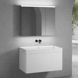 neoro n50 Unterschrank B: 100 cm mit 1 Auszug, Waschtisch ohne Hahnloch wei&szlig; matt, mit Spiegelschrank f&uuml;r die Schweiz,, BN0135WM+BN0433WM+BN0487MI,