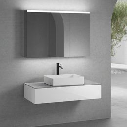 neoro n50 Unterschrank B: 120 cm mit 1 Auszug, Waschtisch B: 58 cm wei&szlig; matt, mit Spiegelschrank,, BN0065WM+BN0414WH+BN0404C3+BN0475MI,