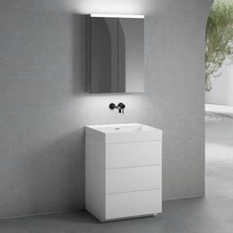 neoro n50 Unterschrank B: 60 cm mit 3 Ausz&uuml;gen, Waschtisch ohne Hahnloch wei&szlig; matt, mit Spiegelschrank f&uuml;r die Schweiz,, BN0133WM+BN0451WM+BN0485MI,