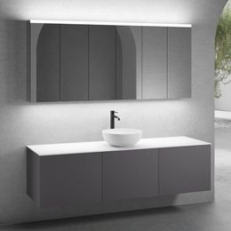 neoro n50 M&ouml;belanlage B: 180 cm mit 3 Ausz&uuml;gen, Waschtisch &Oslash; 40 cm wei&szlig; matt, mit Spiegelschrank,, BN0064WM+3#BN0431GR+BN0409WM+3#BN0472MI,