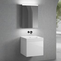 neoro n50 Unterschrank B: 60 cm mit 1 Auszug, Waschtisch ohne Hahnloch wei&szlig; matt, mit Spiegelschrank f&uuml;r die Schweiz,, BN0133WM+BN0431WH+BN0485MI,
