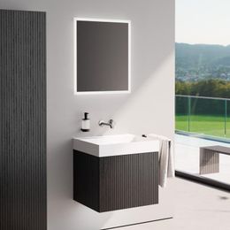 neoro n50 stripes Unterschrank B: 60 cm mit 1 Auszug, eiche schwarz profiliert, mit Spiegel, Waschtisch cube, BN0147WM+BN0486BBO+BN0002MI,