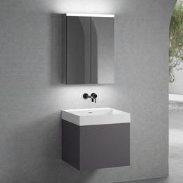 neoro n50 Unterschrank B: 60 cm mit 1 Auszug, Waschtisch ohne Hahnloch wei&szlig; matt, mit Spiegelschrank f&uuml;r die Schweiz,, BN0133WM+BN0431GR+BN0485MI,